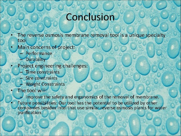 Intel Corporation Group Reverse Osmosis Membrane Removal Tool