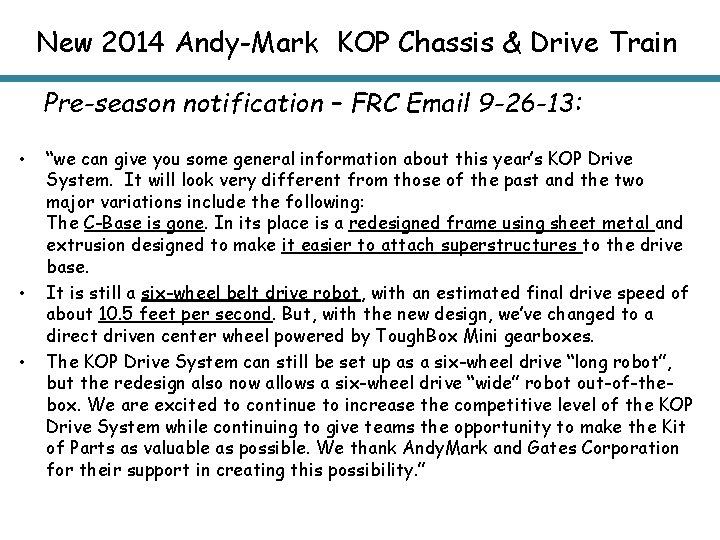Robot Mechanical Principles Session Objectives Basic Drive Chassis