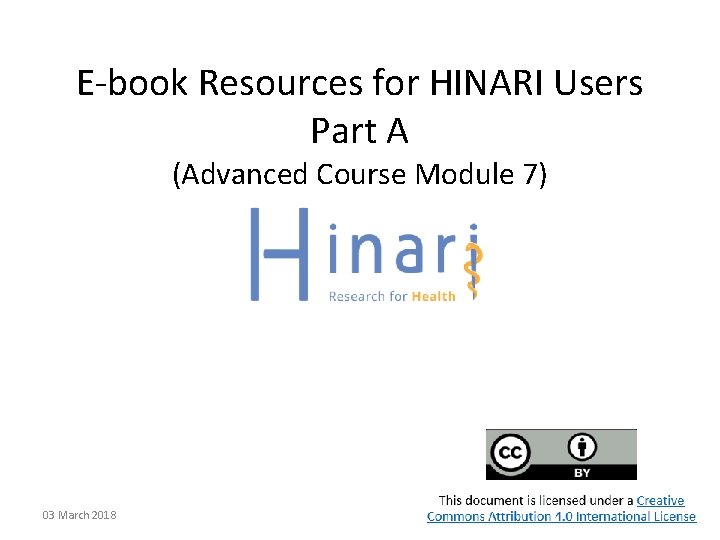 Ebook Resources for HINARI Users Part A Advanced