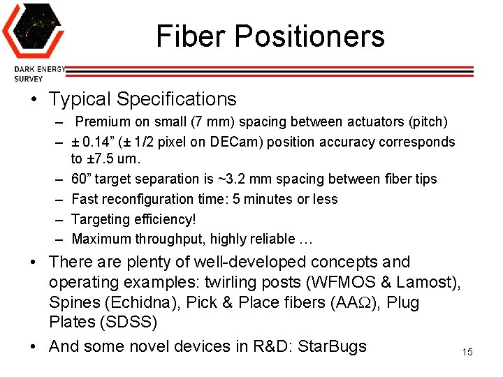 DESpec Outline Concept Technical Components Optics Fiber Positioner