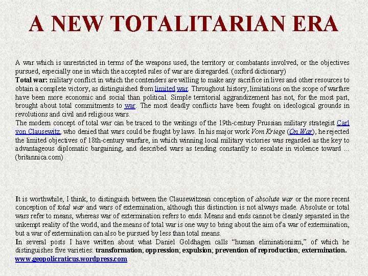TOTAL WARS TOTAL STATES A NEW TOTALITARIAN ERA