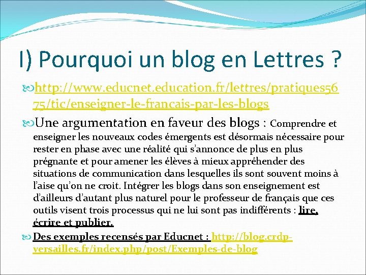 Le blog en classe de Lettres Vocabulaire Blog