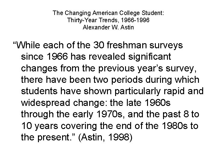 The Changing American College Student ThirtyYear Trends 1966