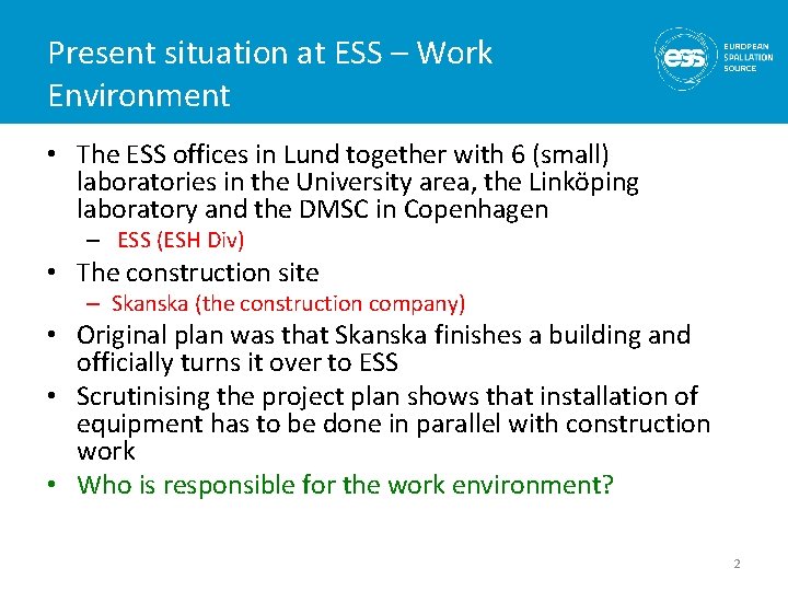 Work Environment Responsibility Shared Workplace Peter Jacobsson Head