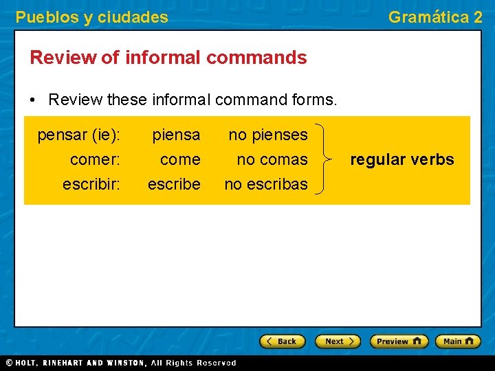 Pueblos y ciudades Gramtica 2 Repaso Commands with