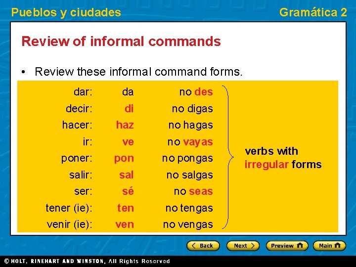 Pueblos y ciudades Gramtica 2 Repaso Commands with