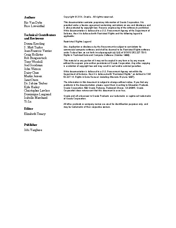 Oracle Database 10 g Administration Workshop I Volume