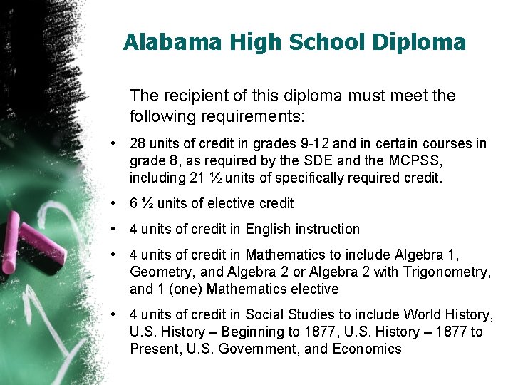 The Alabama High School Diploma Beginning 2018 19