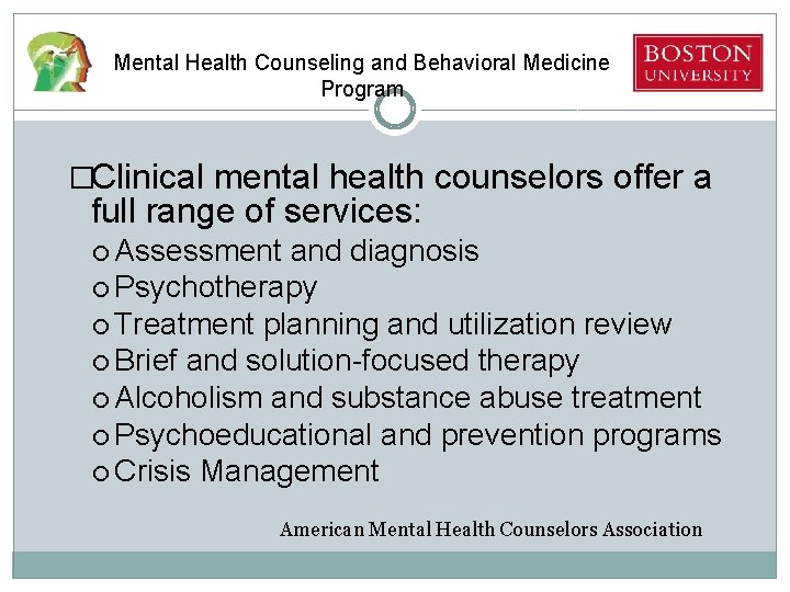 Mental Health Counseling and Behavioral Medicine Program Assessment