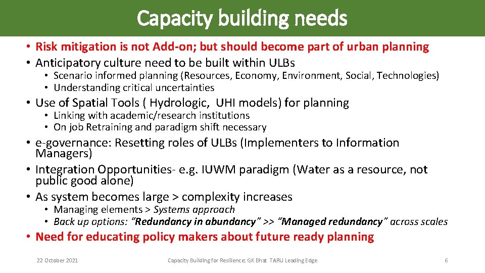 Capacity Building for disaster resilience innovation and local