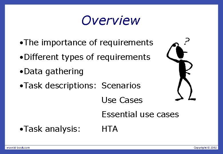 Identifying needs and establishing requirements Overview The importance