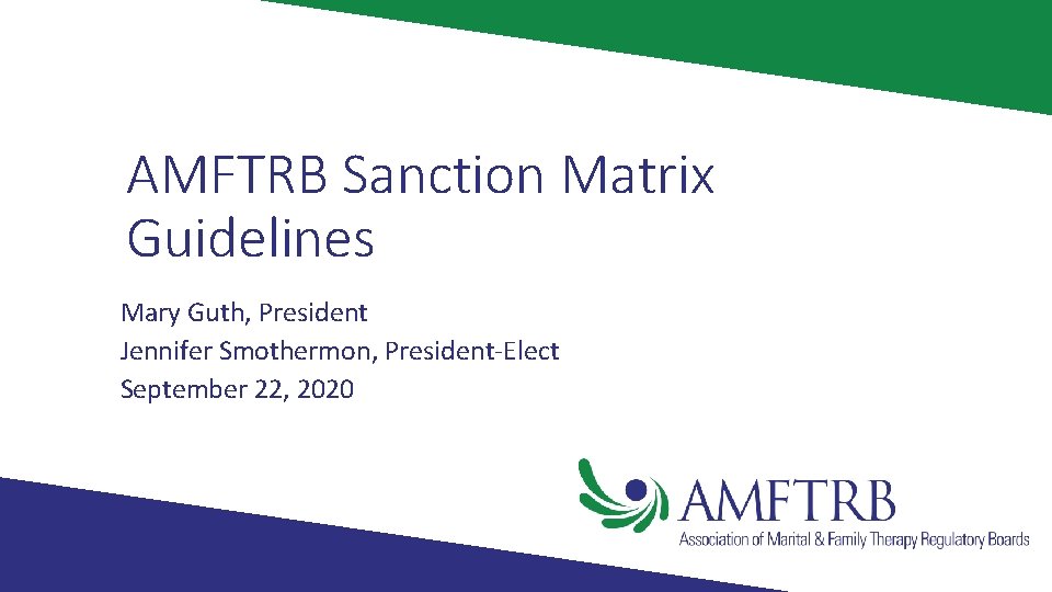 AMFTRB Sanction Matrix Guidelines Mary Guth President Jennifer