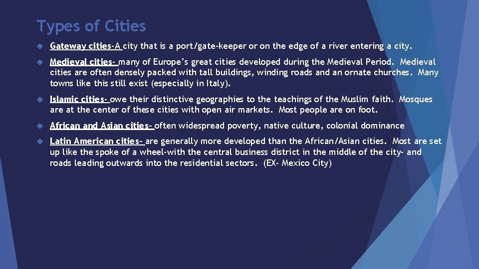 URBAN GEOGRAPHY Previously released FRQs from college board