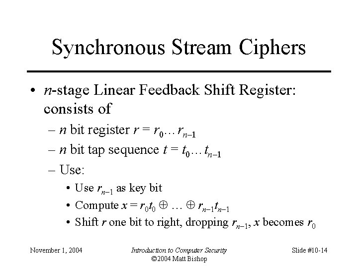 Chapter 10 Cipher Techniques Some Problems Types of