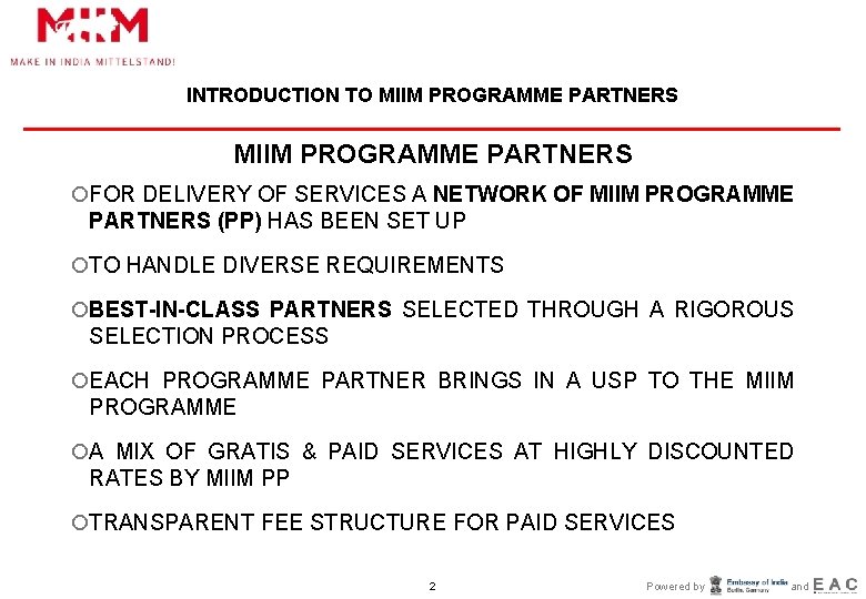 Introduction to MIIM Programme Partners Presented by Mr