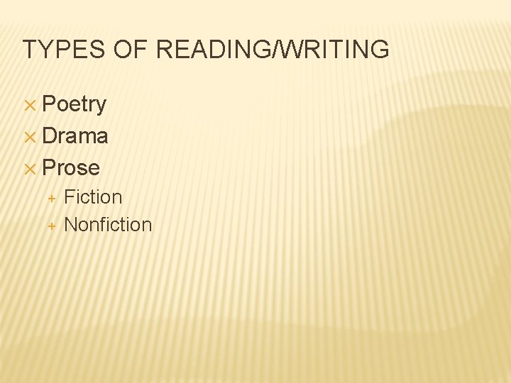 ELEMENTS OF FICTION AND NONFICTION TYPES OF READINGWRITING