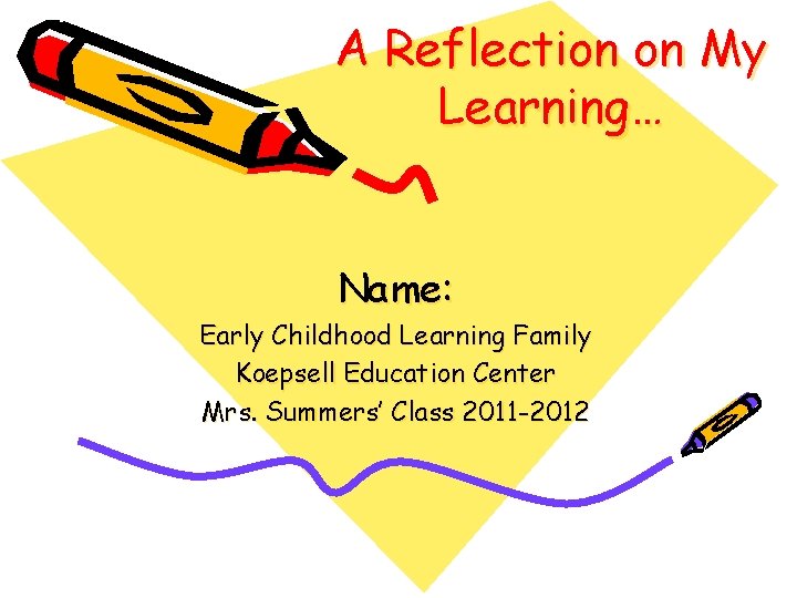 A Reflection on My Learning Name Early Childhood