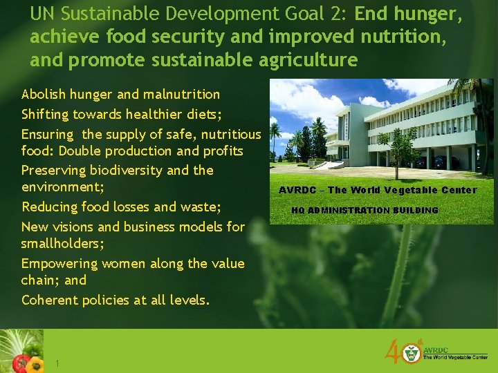UN Sustainable Development Goal 2 End hunger achieve