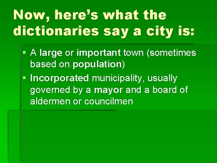 Definitions and building blocks of cities Chicago History