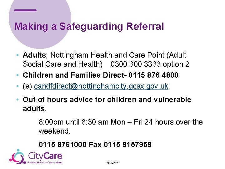 Safeguarding Children and Adults Level 1 City Care