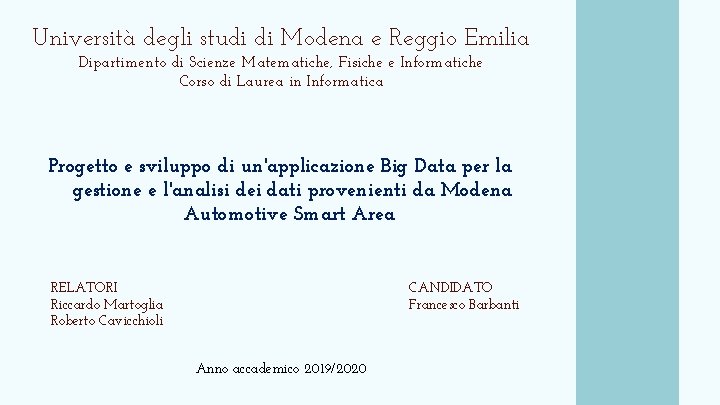 Universit degli studi di Modena e Reggio Emilia