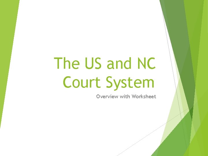 The US and NC Court System Overview with
