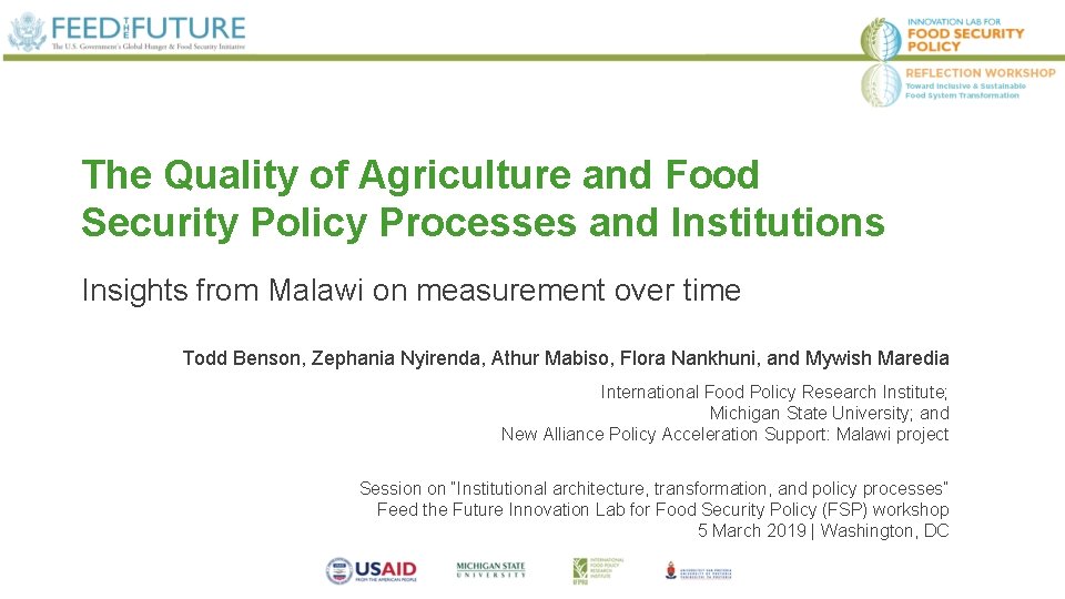 The Quality of Agriculture and Food Security Policy