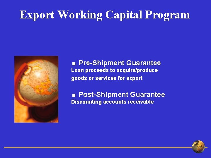 U S Small Business Administration International Trade Finance