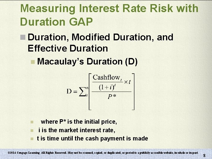 Chapter 8 Managing Interest Rate Risk Economic Value