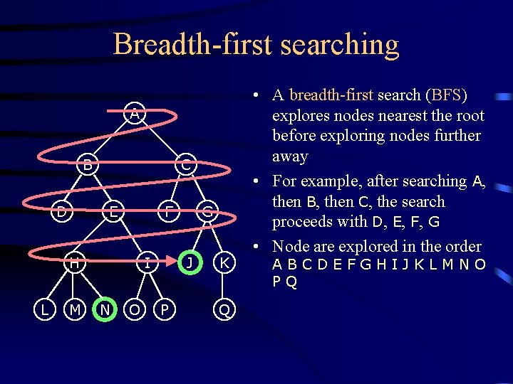 Tree Searching Tree searches A B D C