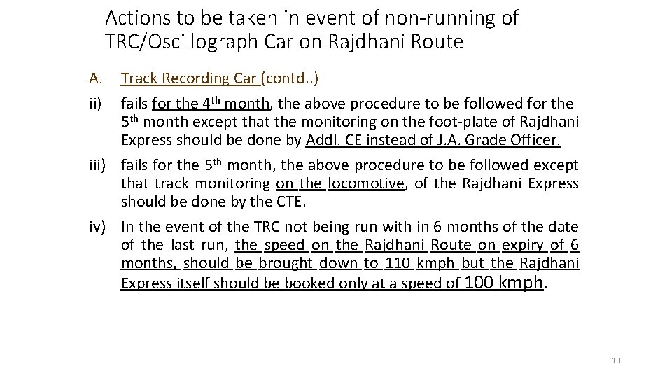 1 3 Frequency of inspection with various track