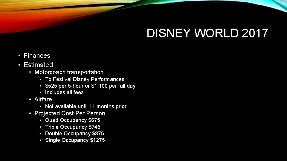 PARENT MEETING 1014 WELCOME Band Trip Fundraising DISNEY