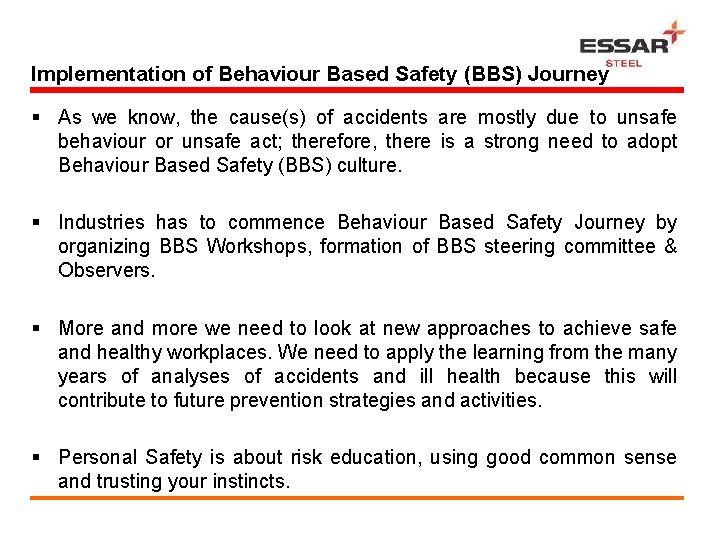 BUILDING A SUSTAINABLE SAFE CULTURE IN AN ORGANISATION