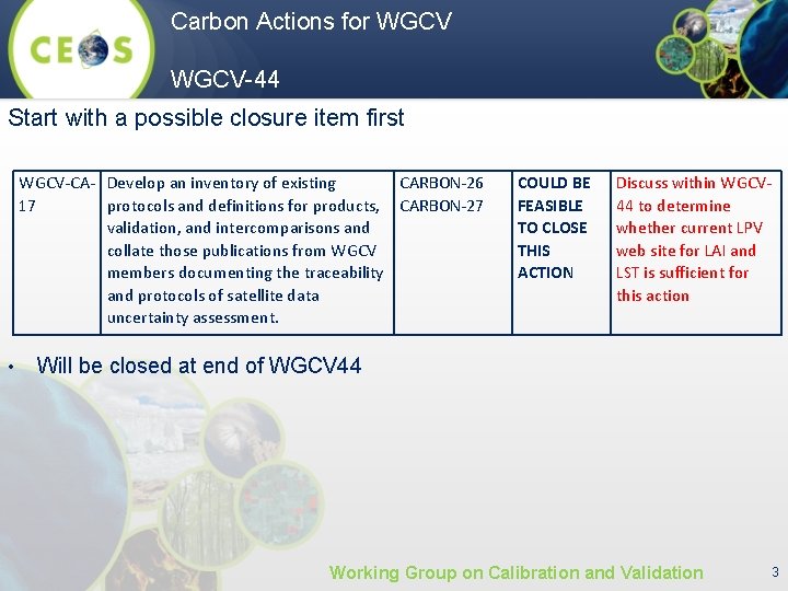 Carbon Actions for WGCV K Thome NASA WGCV