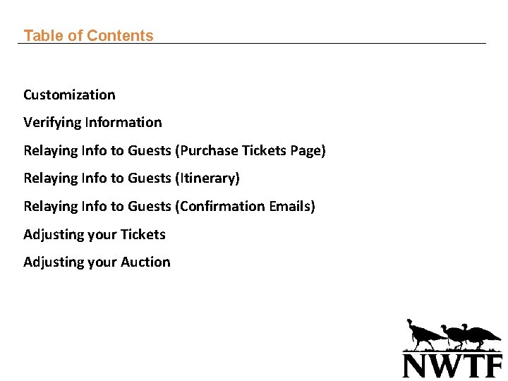 NWTF EVENT MANAGEMENT SYSTEM Banquet Set Up Table