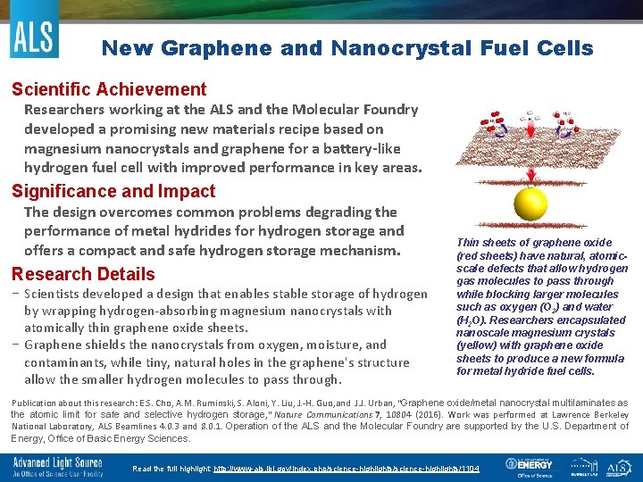 New Graphene and Nanocrystal Fuel Cells Scientific Achievement