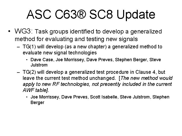 ASC C 63 SC 8 Current Membership Joe