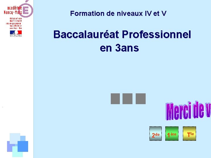 Formation de niveaux IV et V Baccalaura t