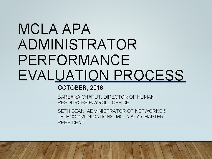 MCLA APA ADMINISTRATOR PERFORMANCE EVALUATION PROCESS OCTOBER 2018