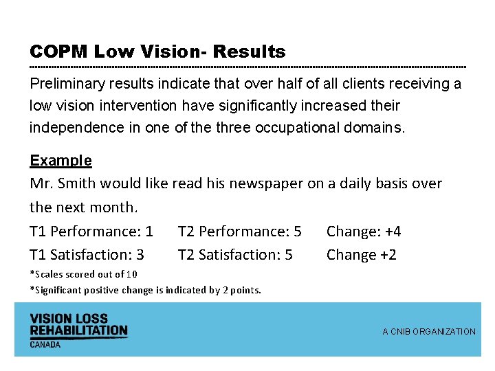 A CNIB ORGANIZATION Importance and Impact Vision Rehabilitation