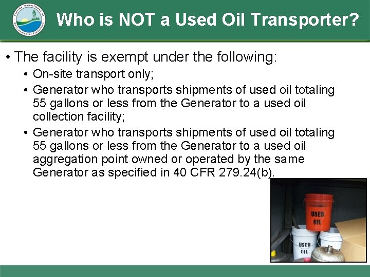 Used Oil Transporter 40 CFR 279 Subpart E