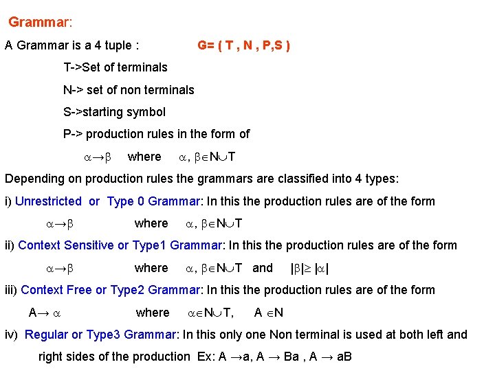 UNIT II Grammar Formalism Chomsky hierarchy of languages