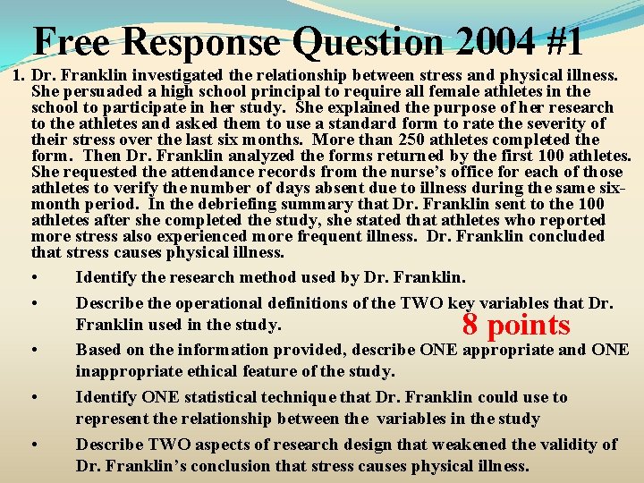 Free Response Section Test Structure 2 Free Response