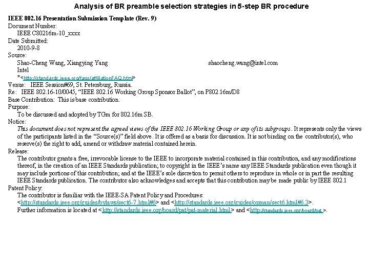 Analysis of BR preamble selection strategies in 5