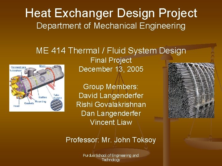 Heat Exchanger Design Project Department of Mechanical Engineering