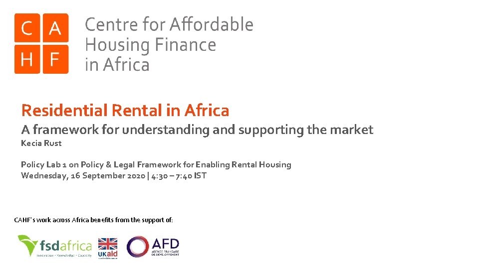Residential Rental in Africa A framework for understanding