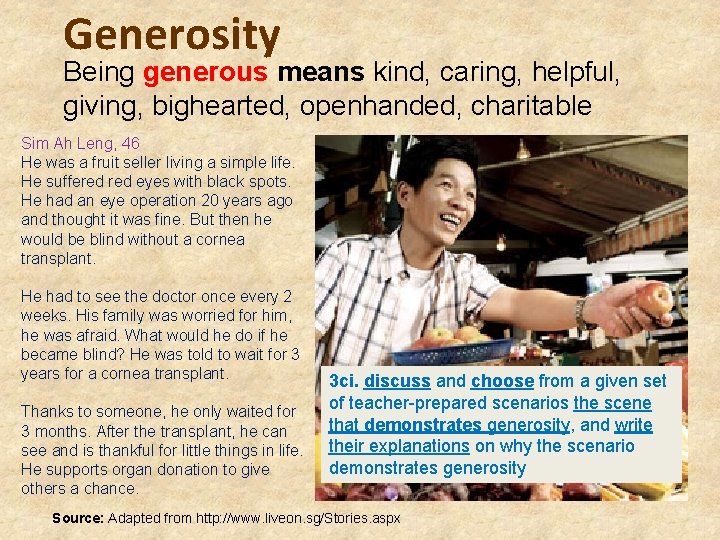 Lesson Package on Generosity School Character Development Programme