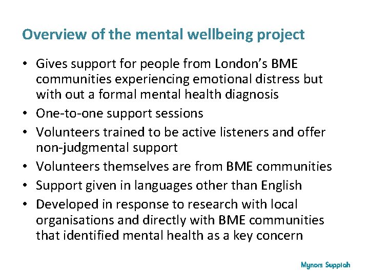Mental Wellbeing Project Summary of project evaluation findings