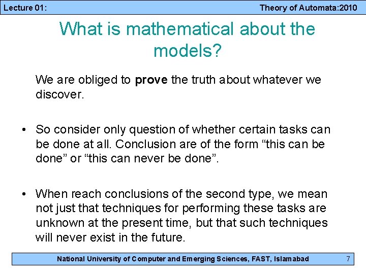 Lecture 01 Theory of Automata 2010 Theory of