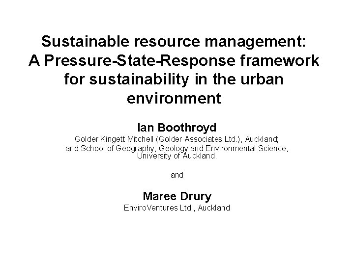 Sustainable resource management A PressureStateResponse framework for ...